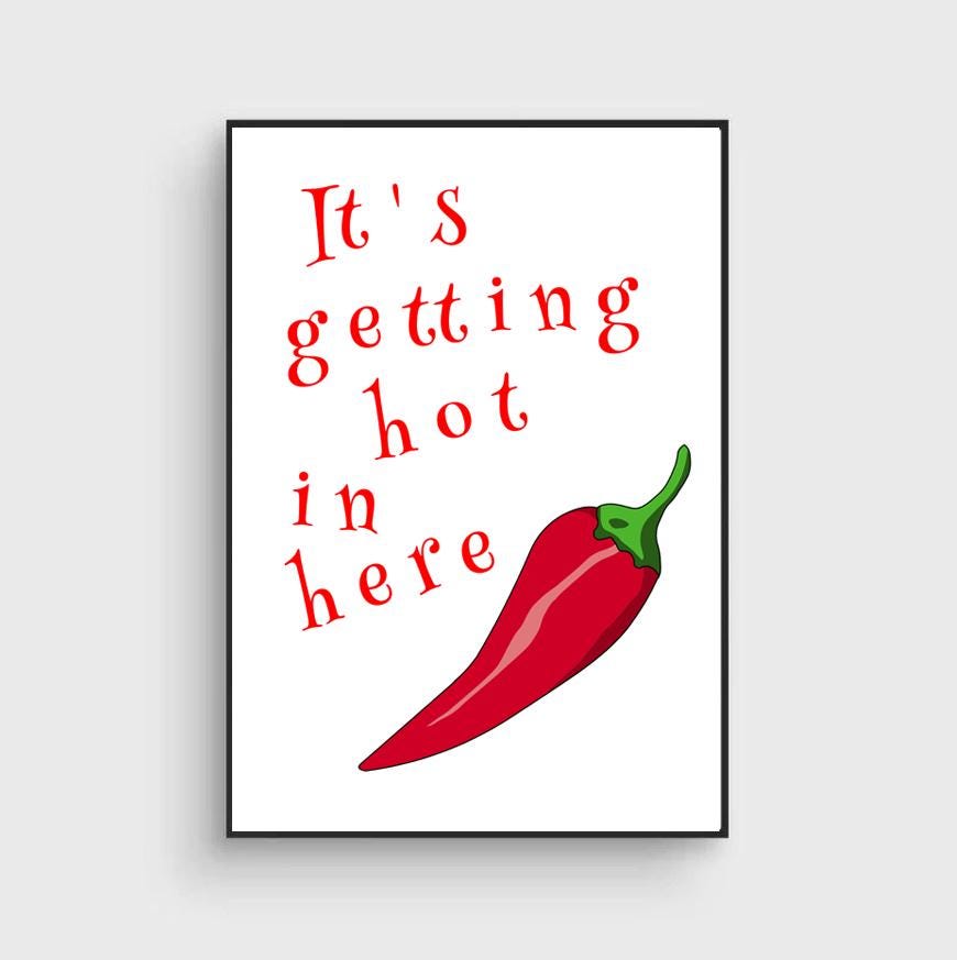Chilli Pepper Wall Art, Red Chilli Poster, Trendy Kitchen Print, Retro ...