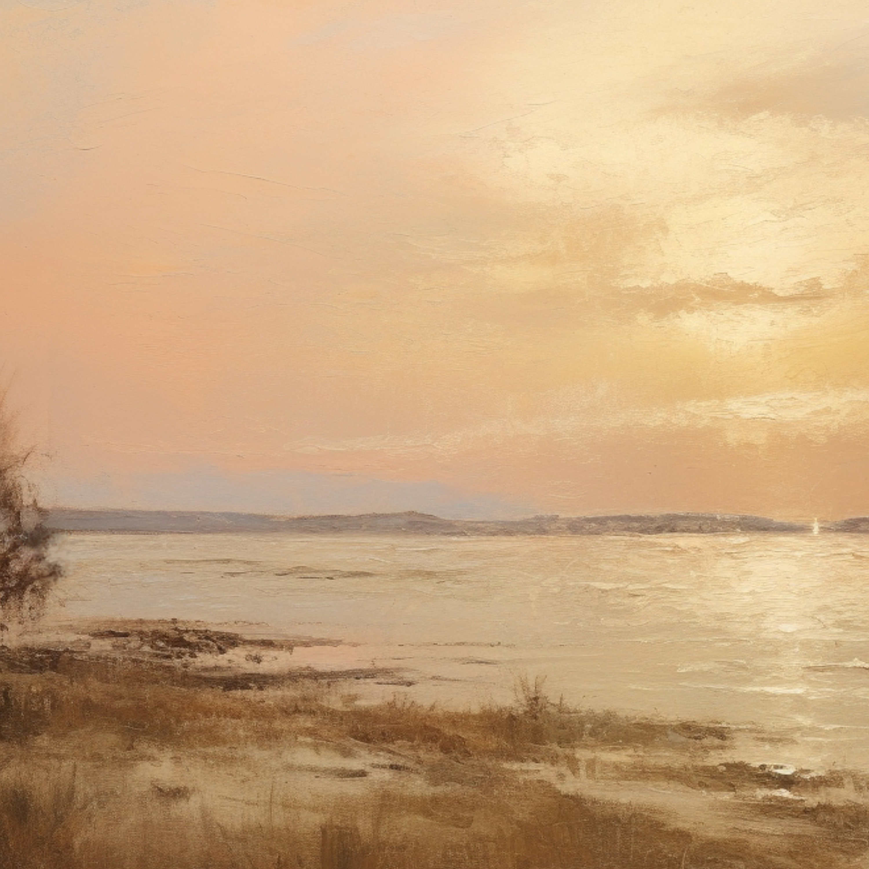 Printable Beach Sunset Oil Painting Vintage Beachscape Art Print Orange ...