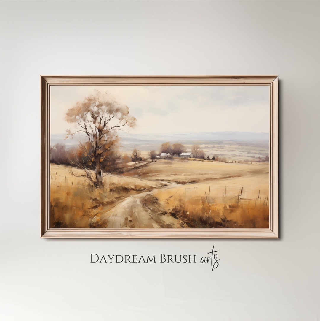 Printable Cottage Field Landscape, Vintage Landscape Art Print, Autumn ...