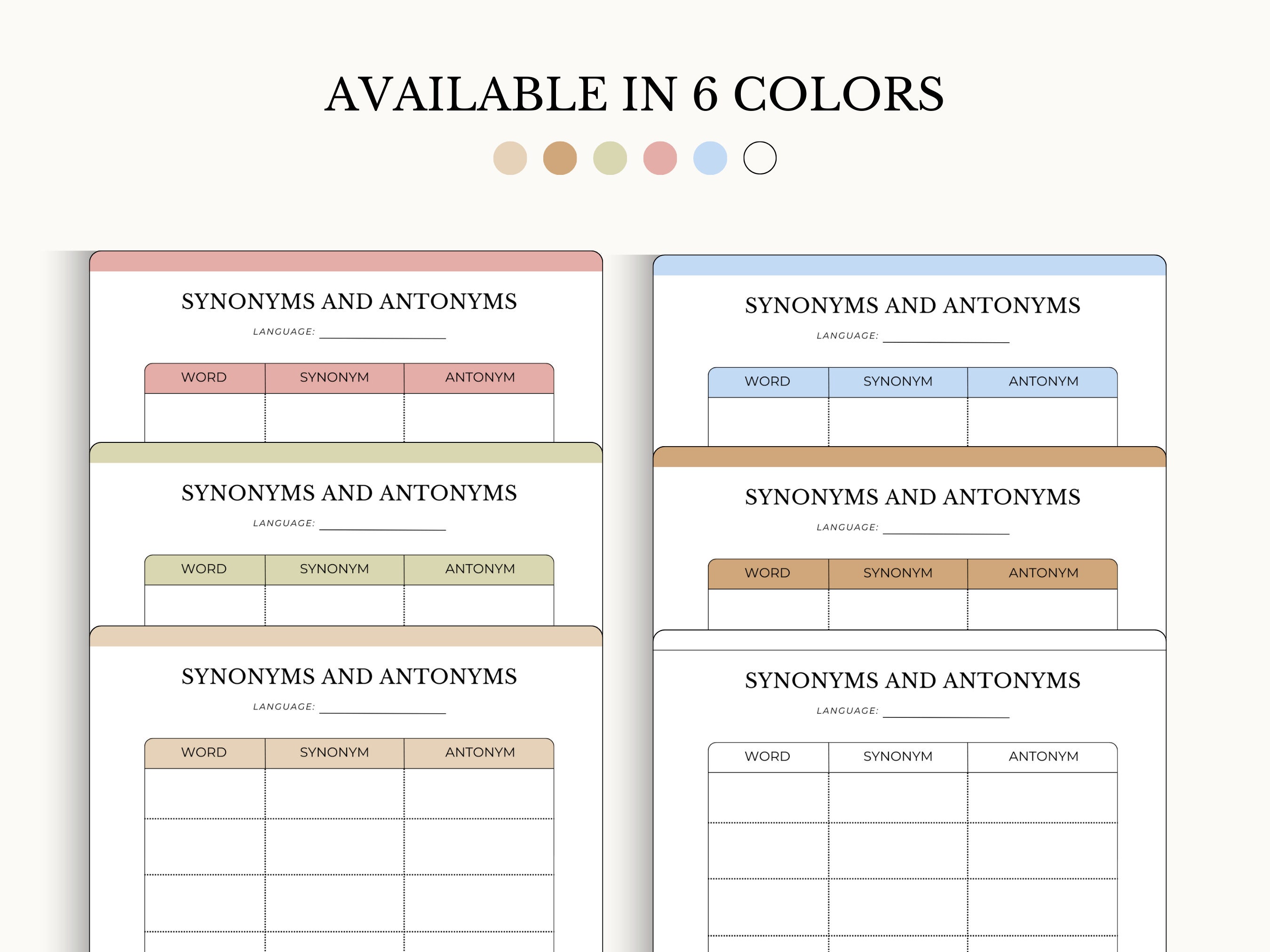 Synonyms and Antonyms List Printable Language Learning Worksheet ...