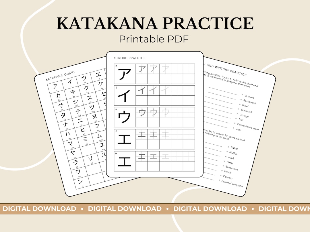 Learn Japanese Katakana Writing Practice Printable PDF Practice Sheets ...