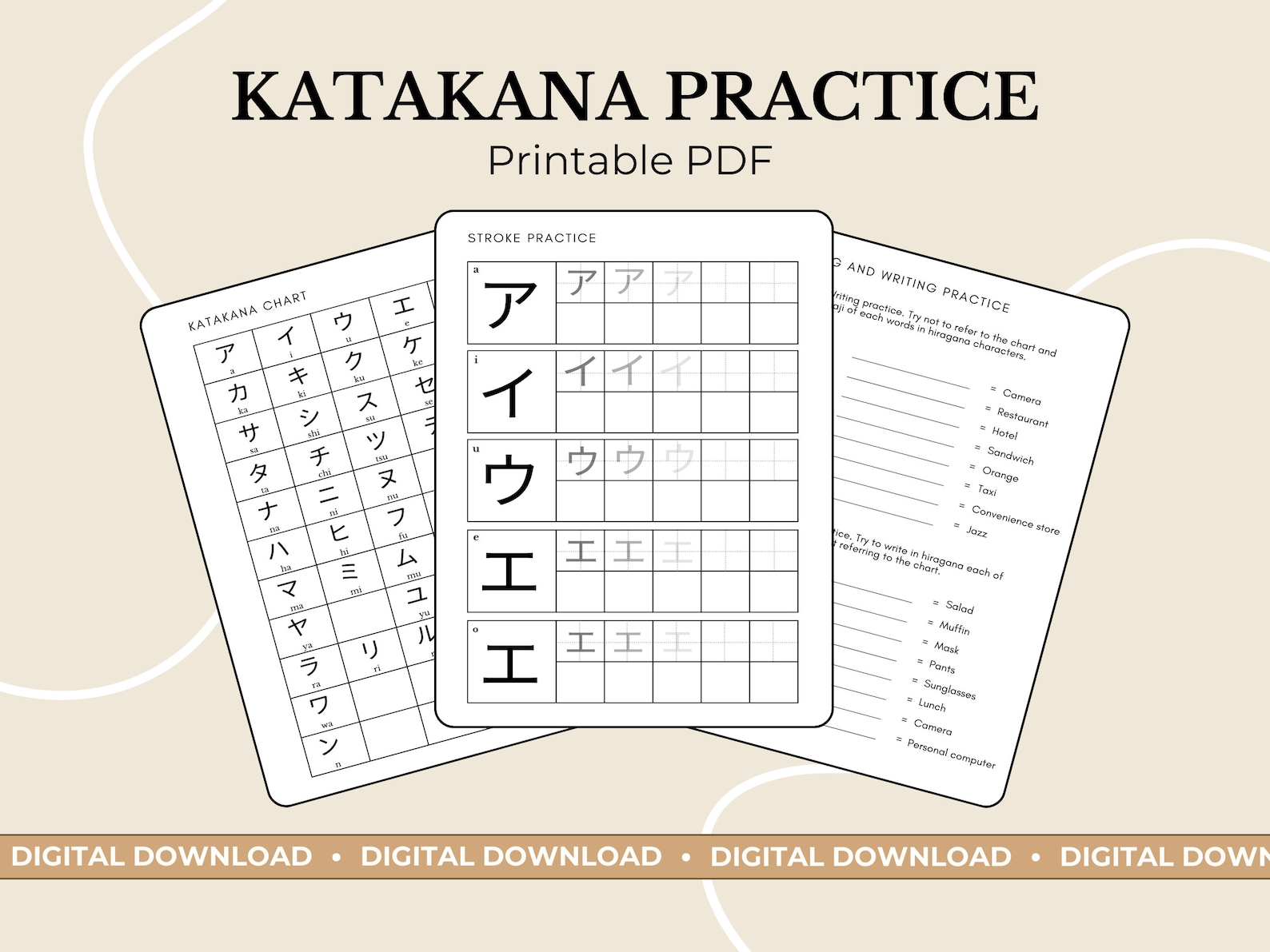 Learn Japanese Katakana Writing Practice Printable PDF Practice Sheets ...