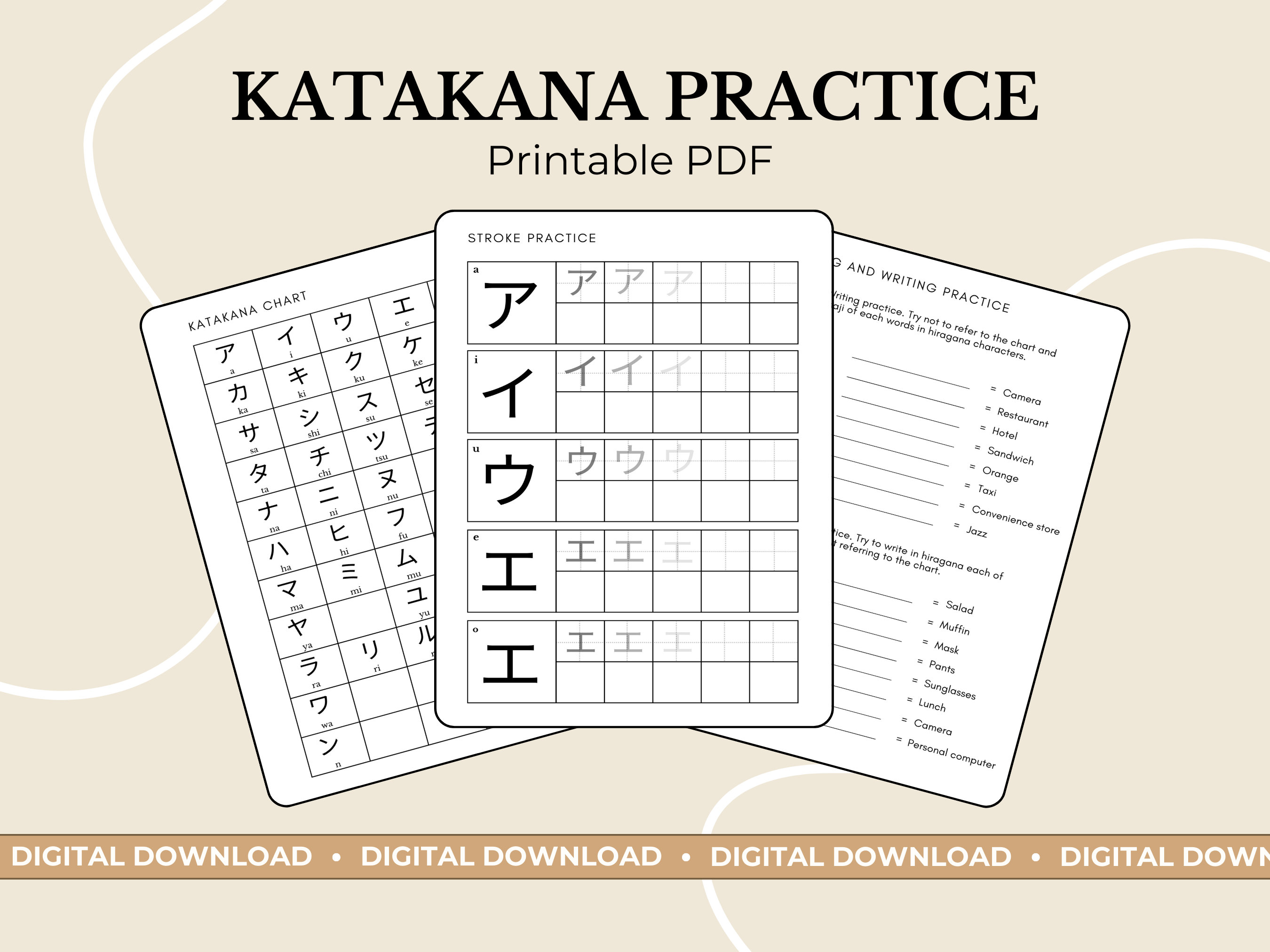 Learn Japanese Katakana Writing Practice Printable PDF Practice Sheets ...