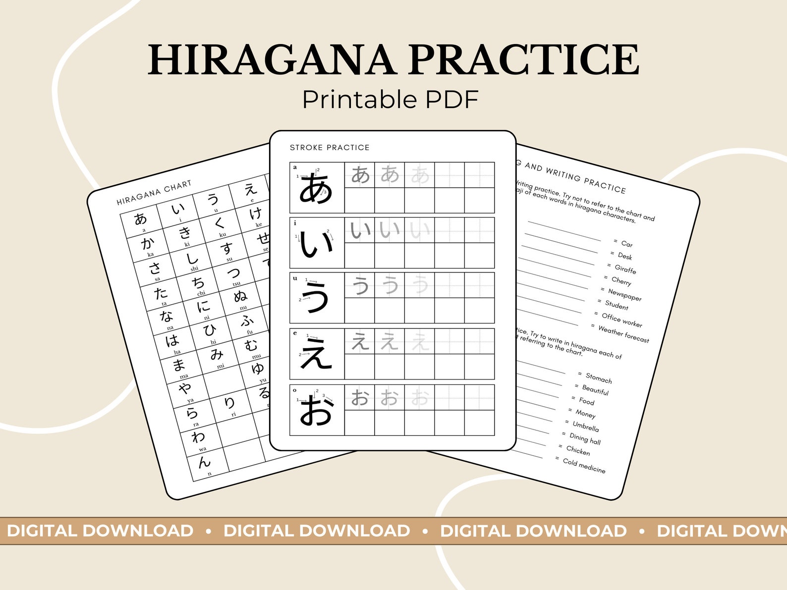 Learn Japanese Hiragana Writing Practice Printable PDF Practice Sheets ...