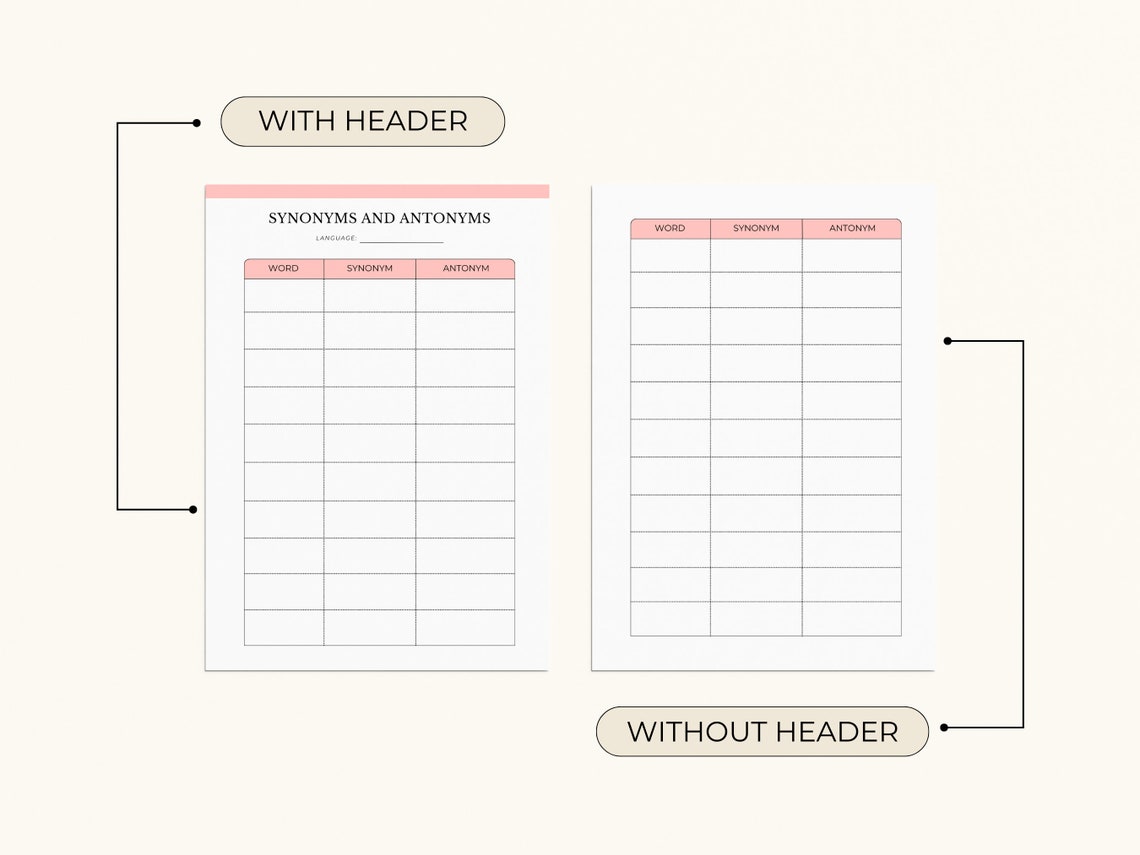 Synonyms and Antonyms List Printable Language Learning Worksheet ...