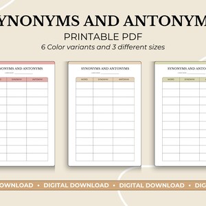 Synonyms and Antonyms List Printable | Language Learning Worksheet ...