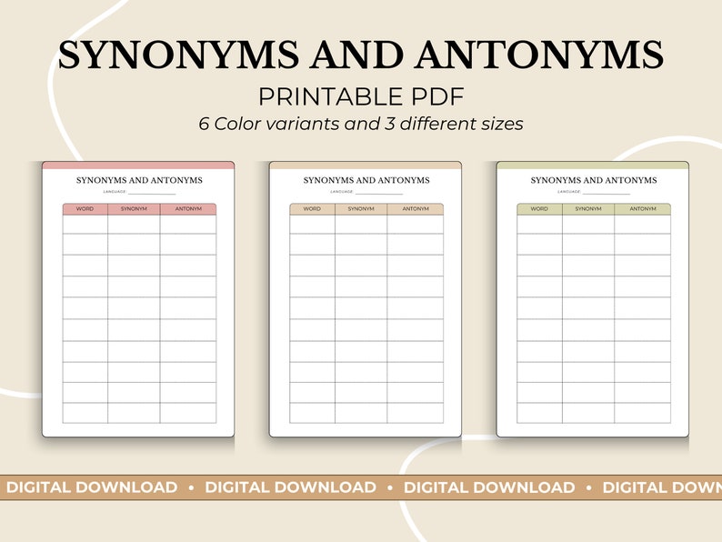 Synonyms and Antonyms List Printable | Language Learning Worksheet ...