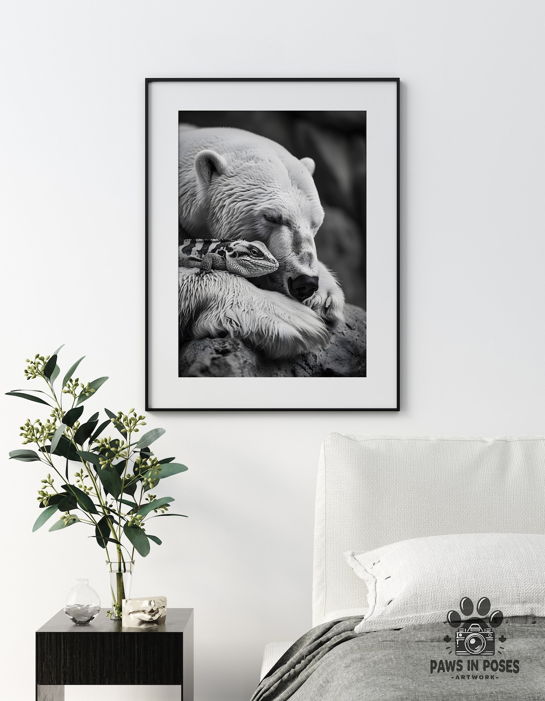 Unique Bear & Lizard Friendship Wall Art, Monochrome Digital Download ...