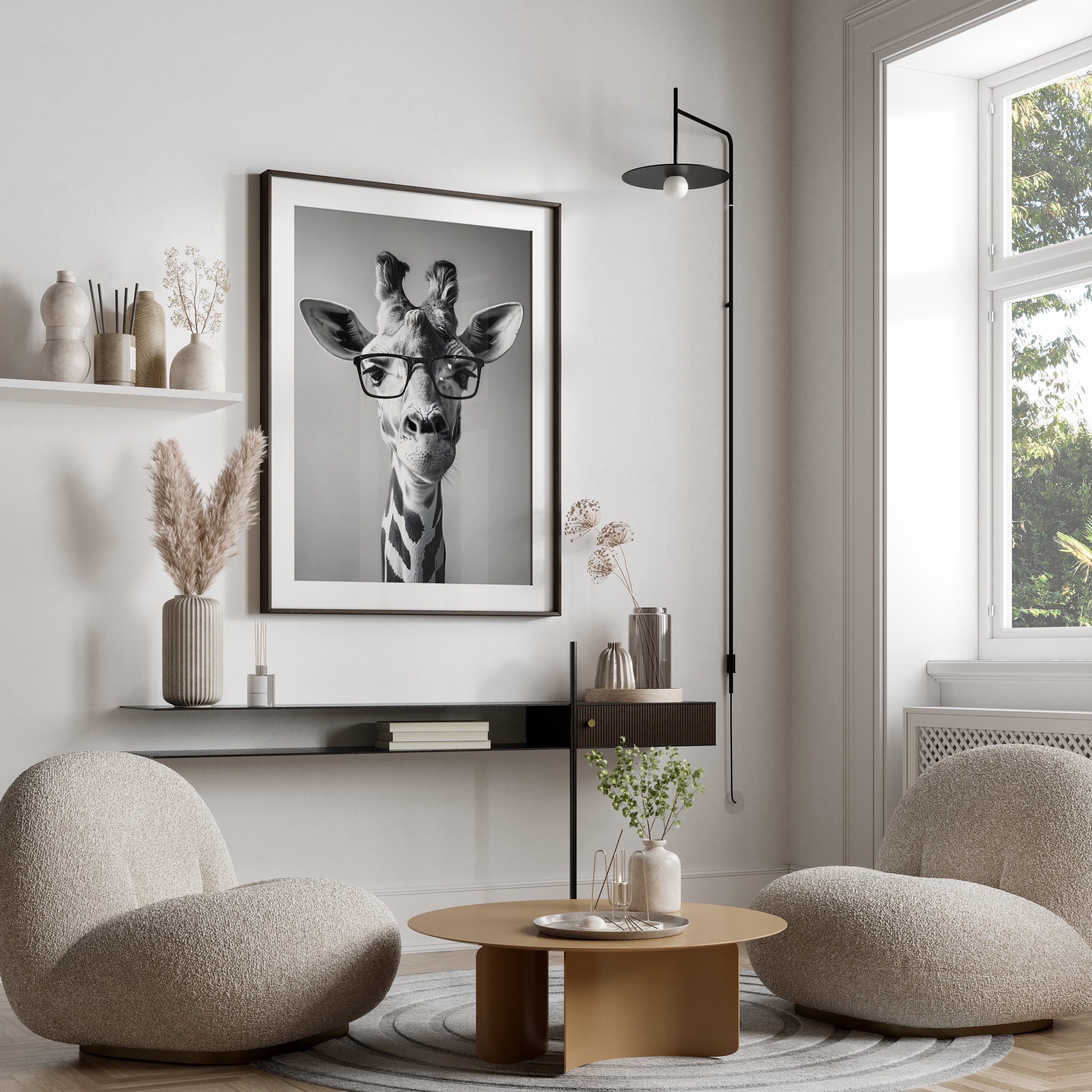Intellectual Giraffe With Glasses Photo, Black & White, Printable Art ...