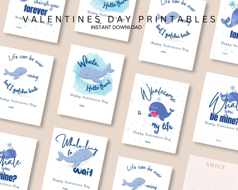 EDITABLE Printable Whale Valentines Cards, School Valentines Day Cards ...