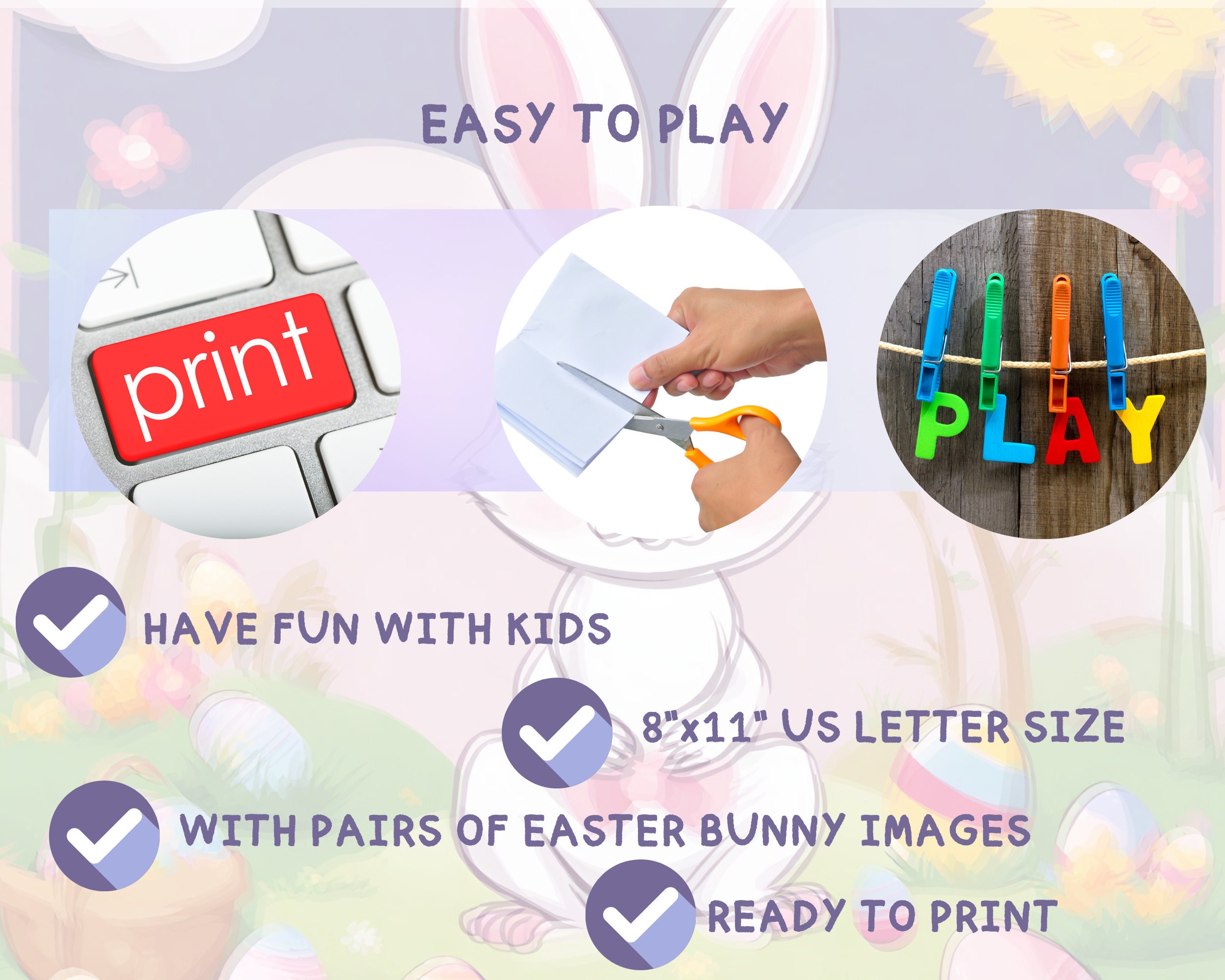 Easter Bunny Memory Game, Matching Activity, Toddler, Preschool, Easter ...
