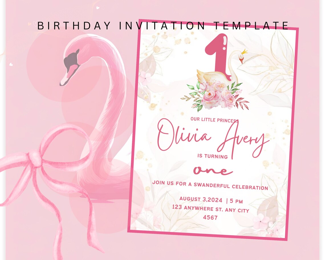 Editable Printable Birthday Invitation Free Milestone Banner Swan ...