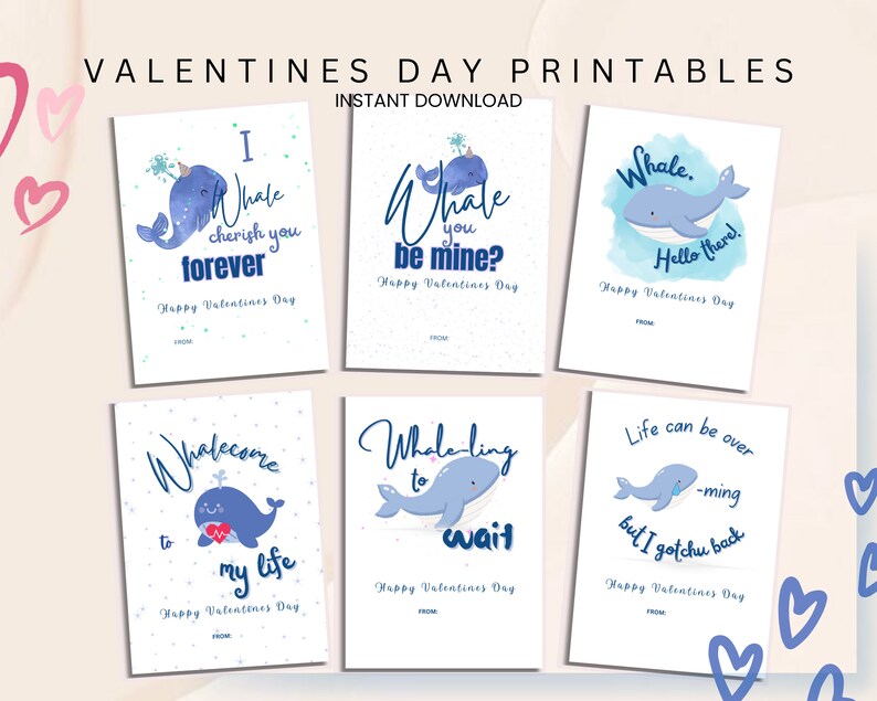 EDITABLE Printable Whale Valentines Cards, School Valentines Day Cards ...