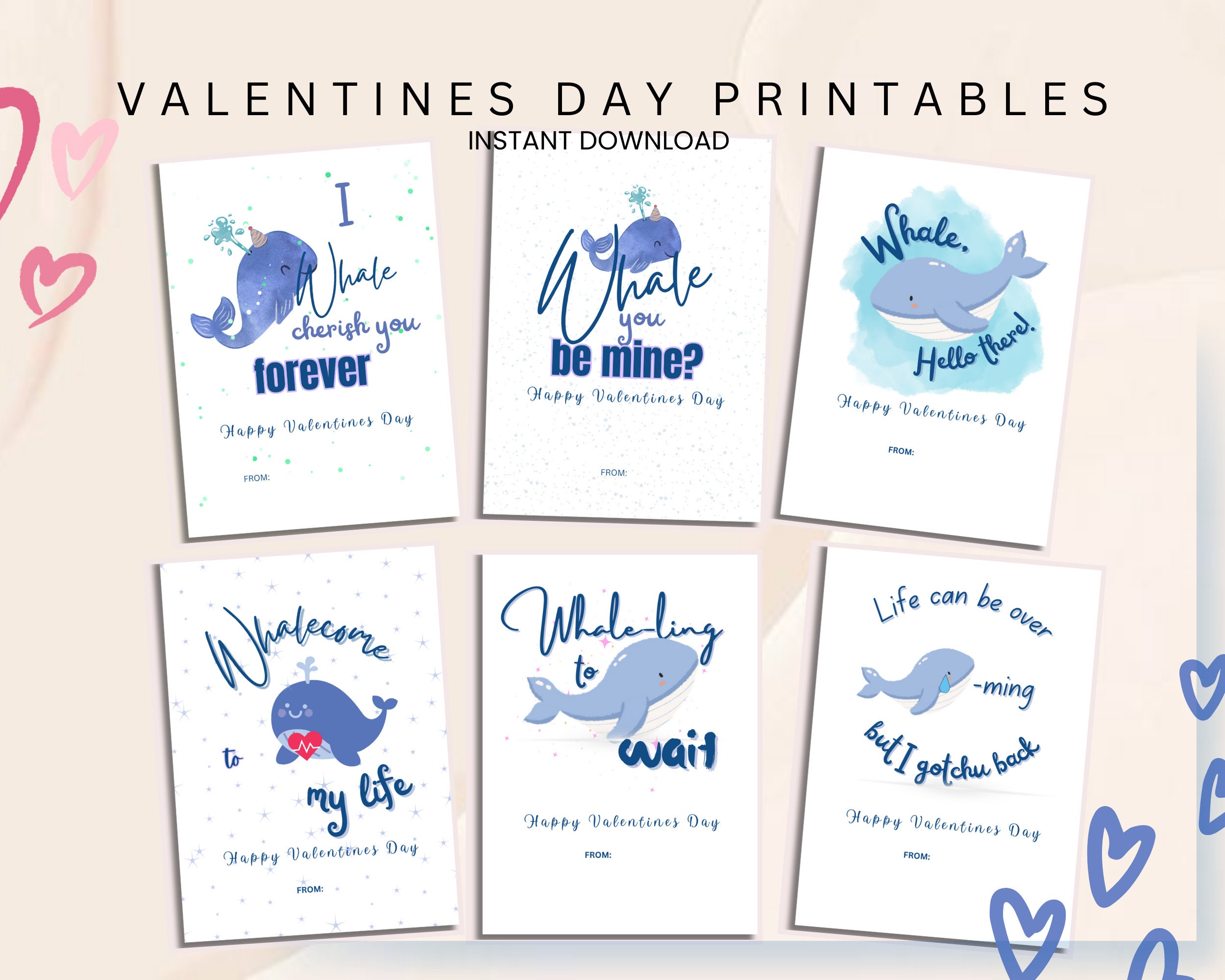 EDITABLE Printable Whale Valentines Cards, School Valentines Day Cards ...