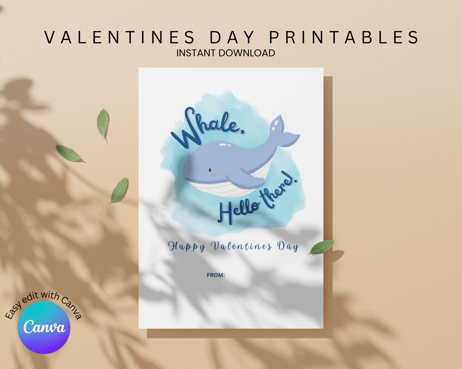 EDITABLE Printable Whale Valentines Cards, School Valentines Day Cards ...