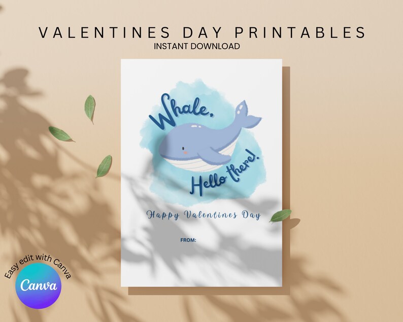 EDITABLE Printable Whale Valentines Cards, School Valentines Day Cards ...