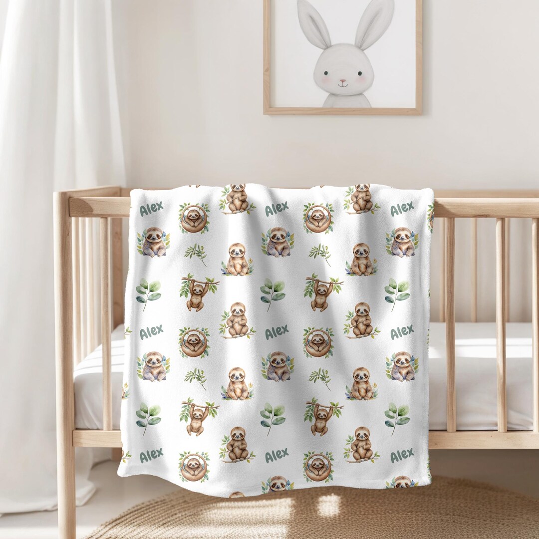 Personalized Sloth Plush Baby Blanket. Sloth Gift. Sloth Fleece ...