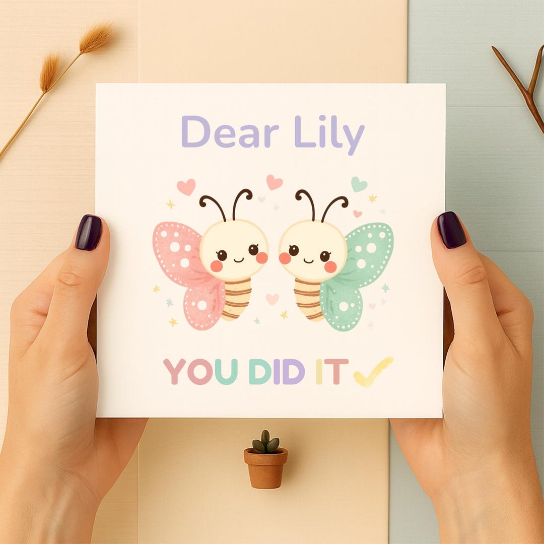 Personalised Congratulations Card for Kids, Butterfly Theme Custom Name ...