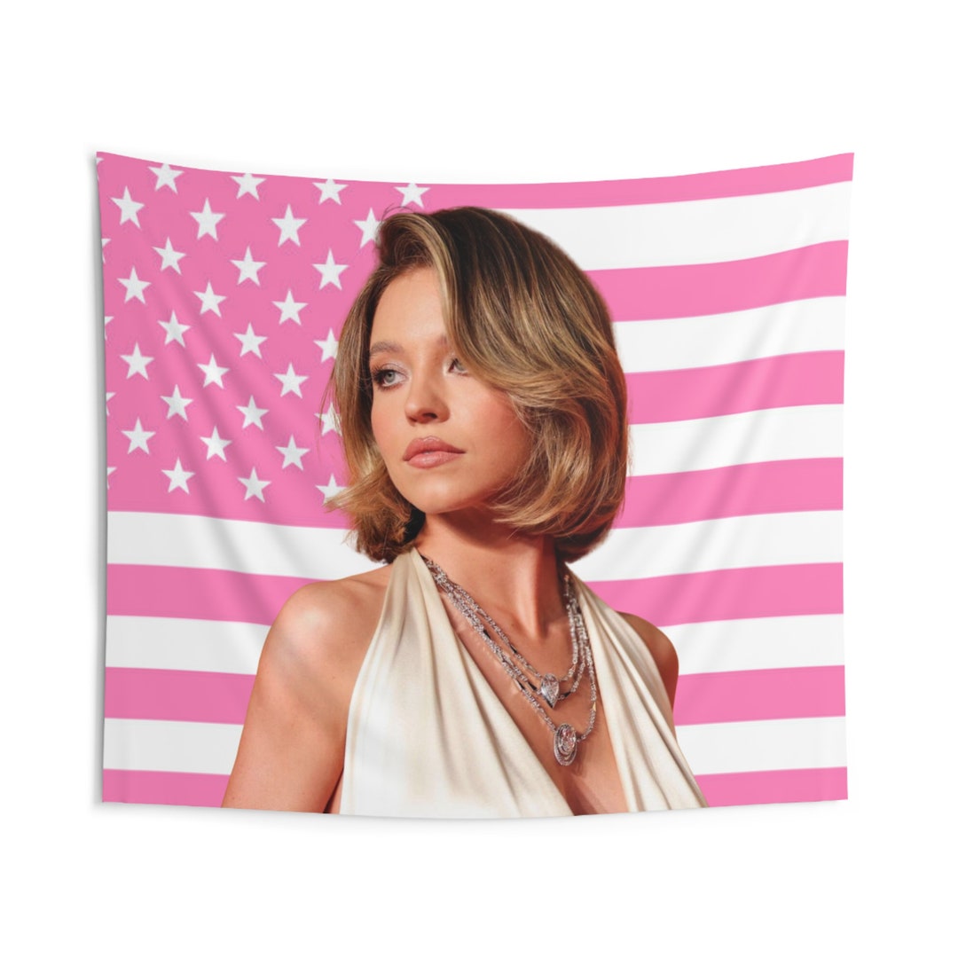 Sydney Sweeney Pink USA Flag, America Flag Tapestry, Movie Merch for ...