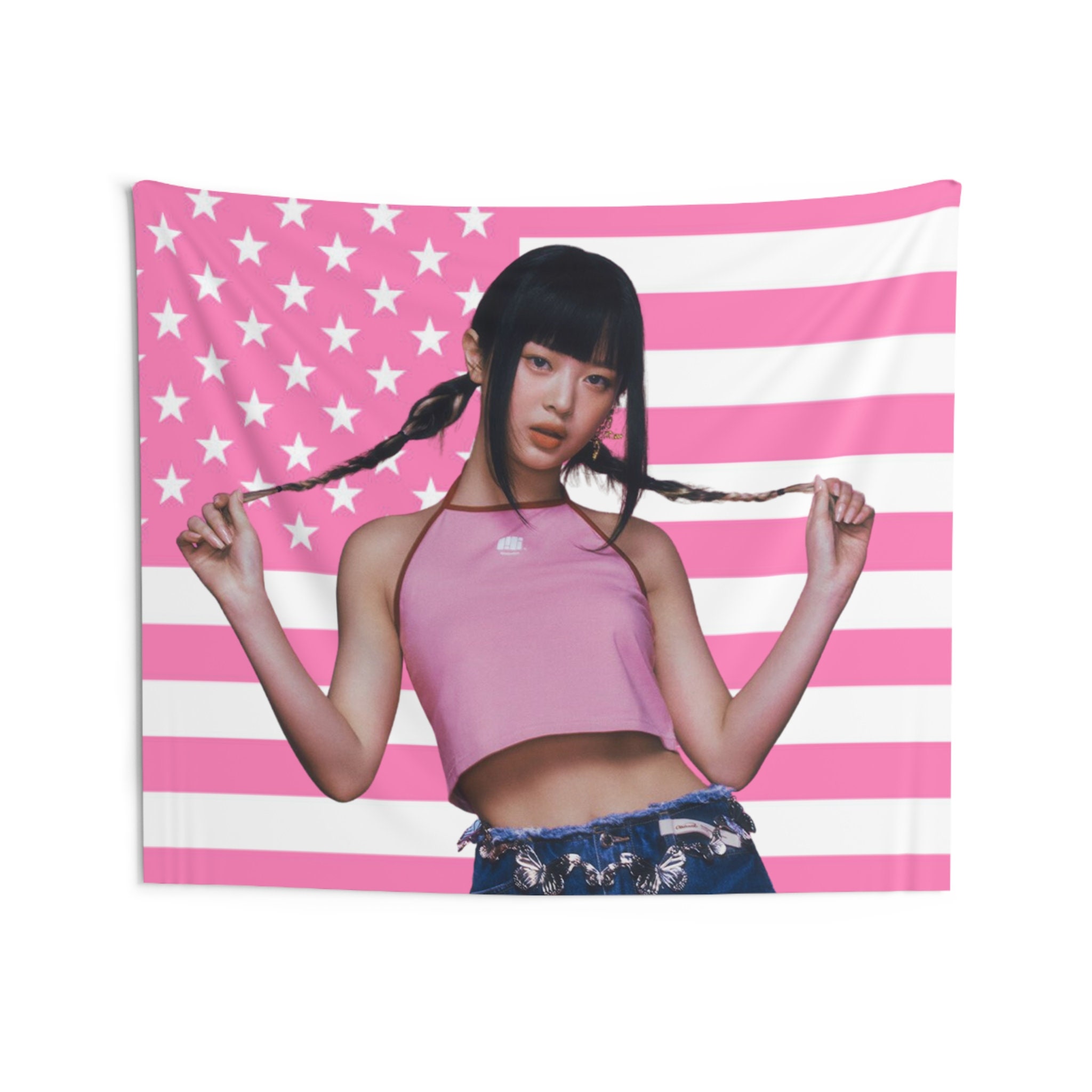 HANNI PHAM Newjeans Pink USA Flag, America Flag Indoor Tapestry, Kpop ...