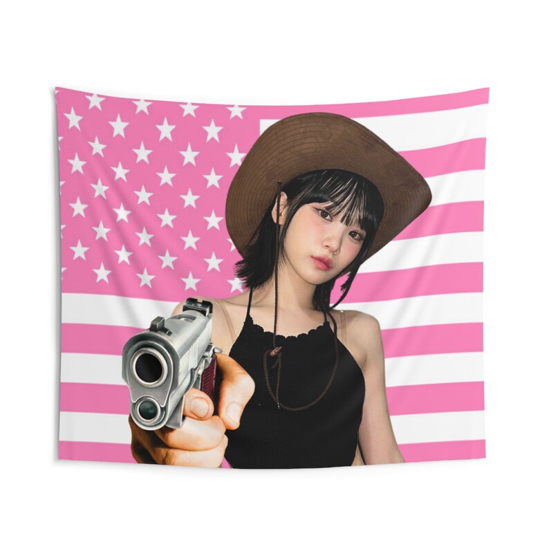CHAEWON Le Sserafim Gun Pink USA Flag Chae Won America Flag, Kpop Flag, Tapestry, Kpop Funny ...