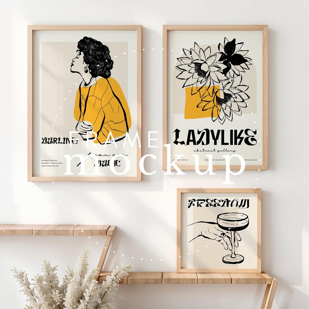 Three Frames Mockup Vertical Close up Mockup Set of 3 Frames Gallery Wall Mockup Art Poster ...