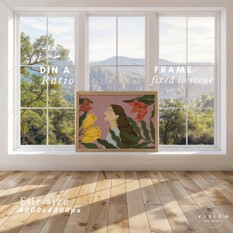 Horizontal Frame on Windowsill Mockup PSD Smart Object Interior Mockup ...