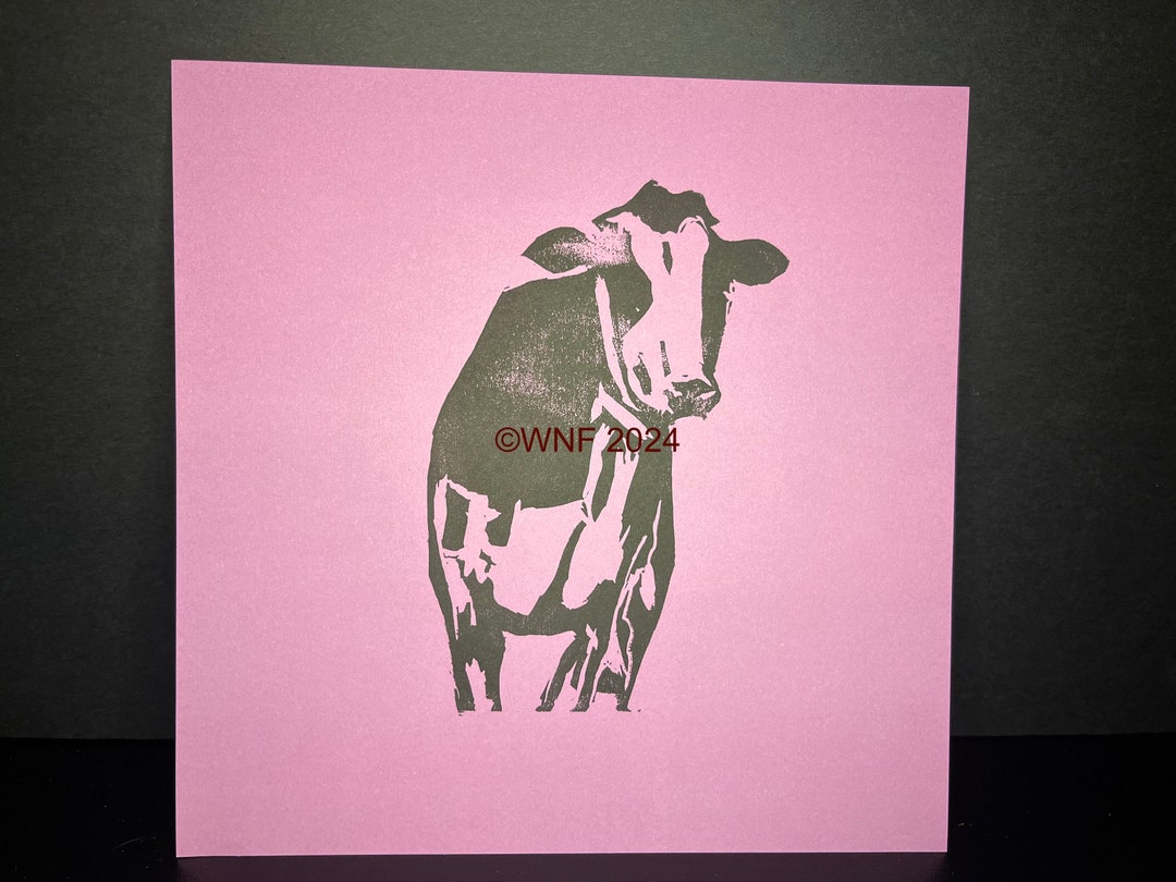 Cow Print Unique Neon Purple Handmade Ink Print Farm Themed Art ...