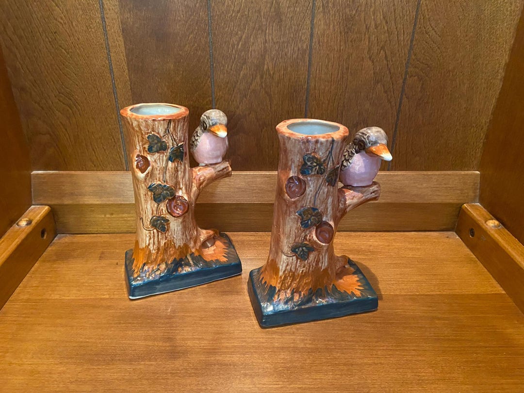 Vintage Bird Tree Stump Ceramic Vases, Rustic Woodland Home Decor ...