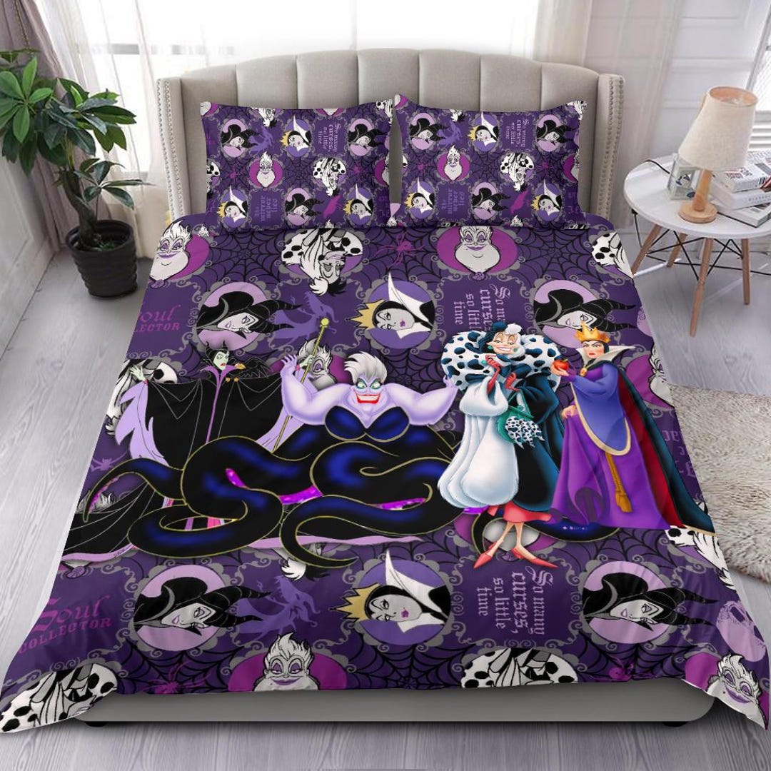 Halloween Disney Villains Bedding Set, Ursula Maleficent Cruella De Vil ...