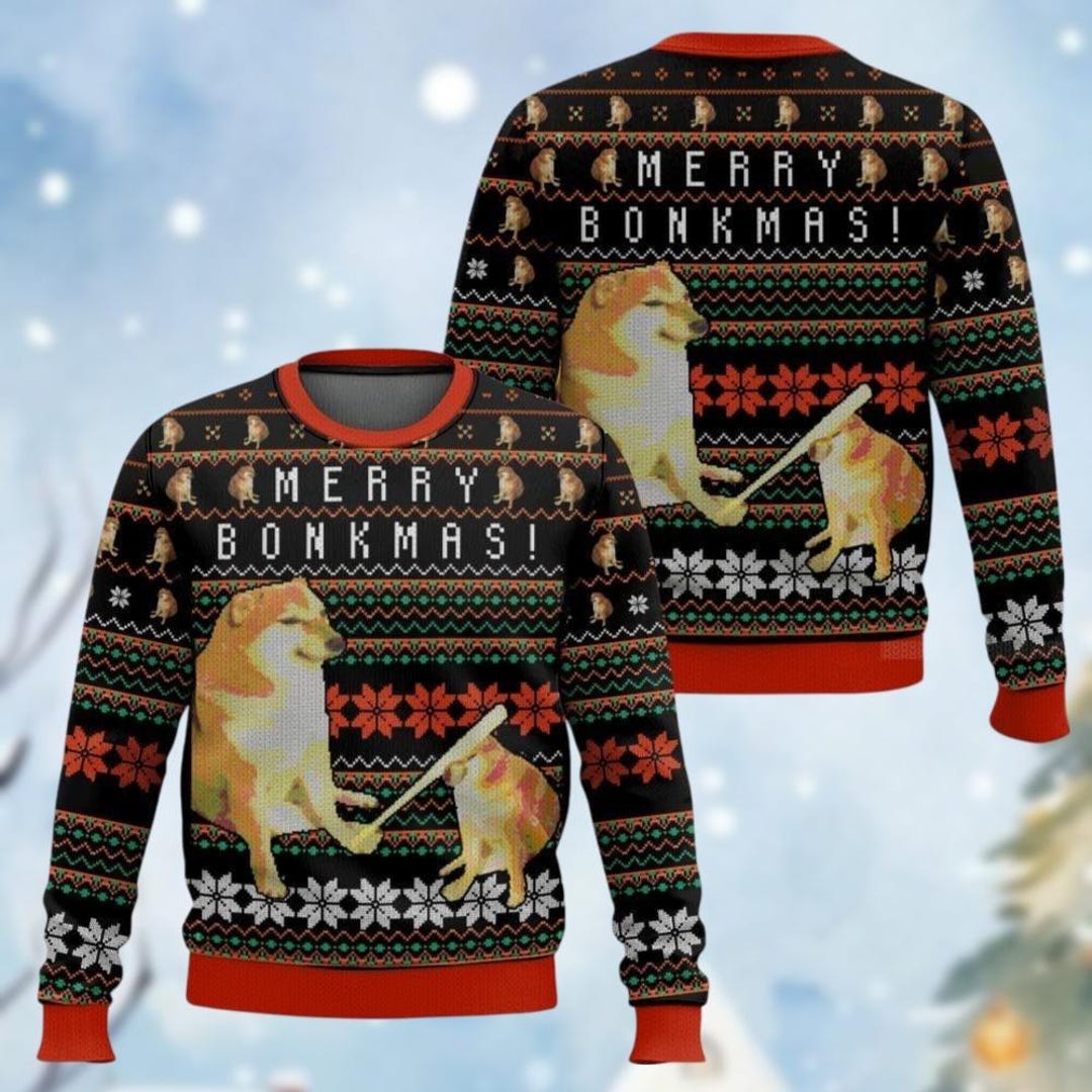 Christmas Bonkmas Cheems Doge Meme Ugly Sweater, Funny Doge Sweatshirt ...