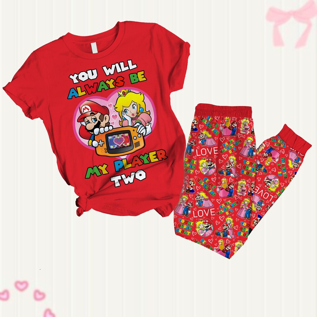 Mario and Princess Peach Pajamas Set, Super Mario Holiday Pajamas ...