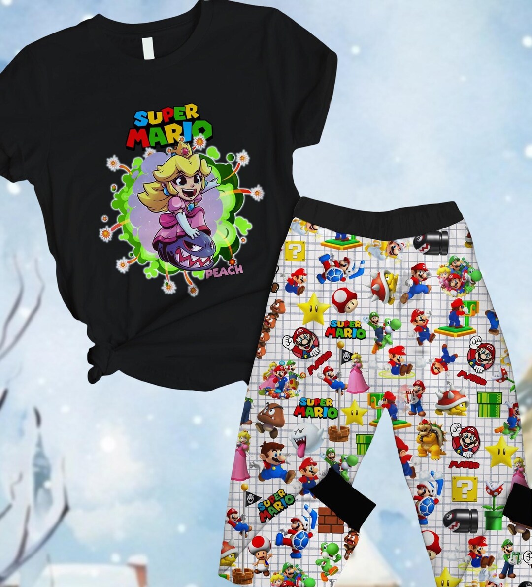 Christmas Princess Peach Pajamas Set, Funny Super Mario Pajamas for ...