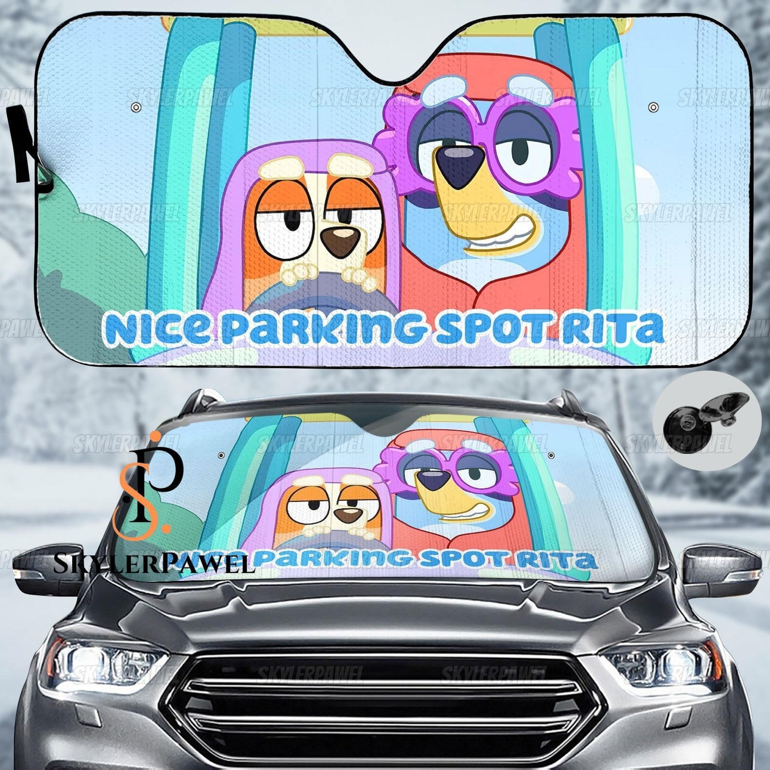 Bluey Auto Sunshade Car, Cartoon Car Sunshade, Bluey Car Sunshade ...