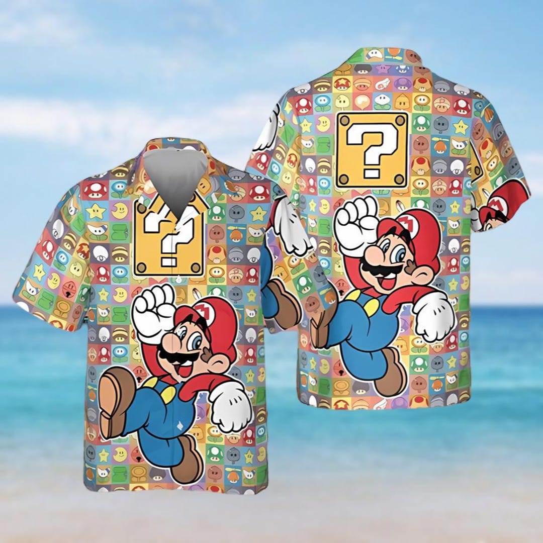 Super Mario Hawaiian Shirt, Mario Button up Shirt Shirt, Super Mario ...