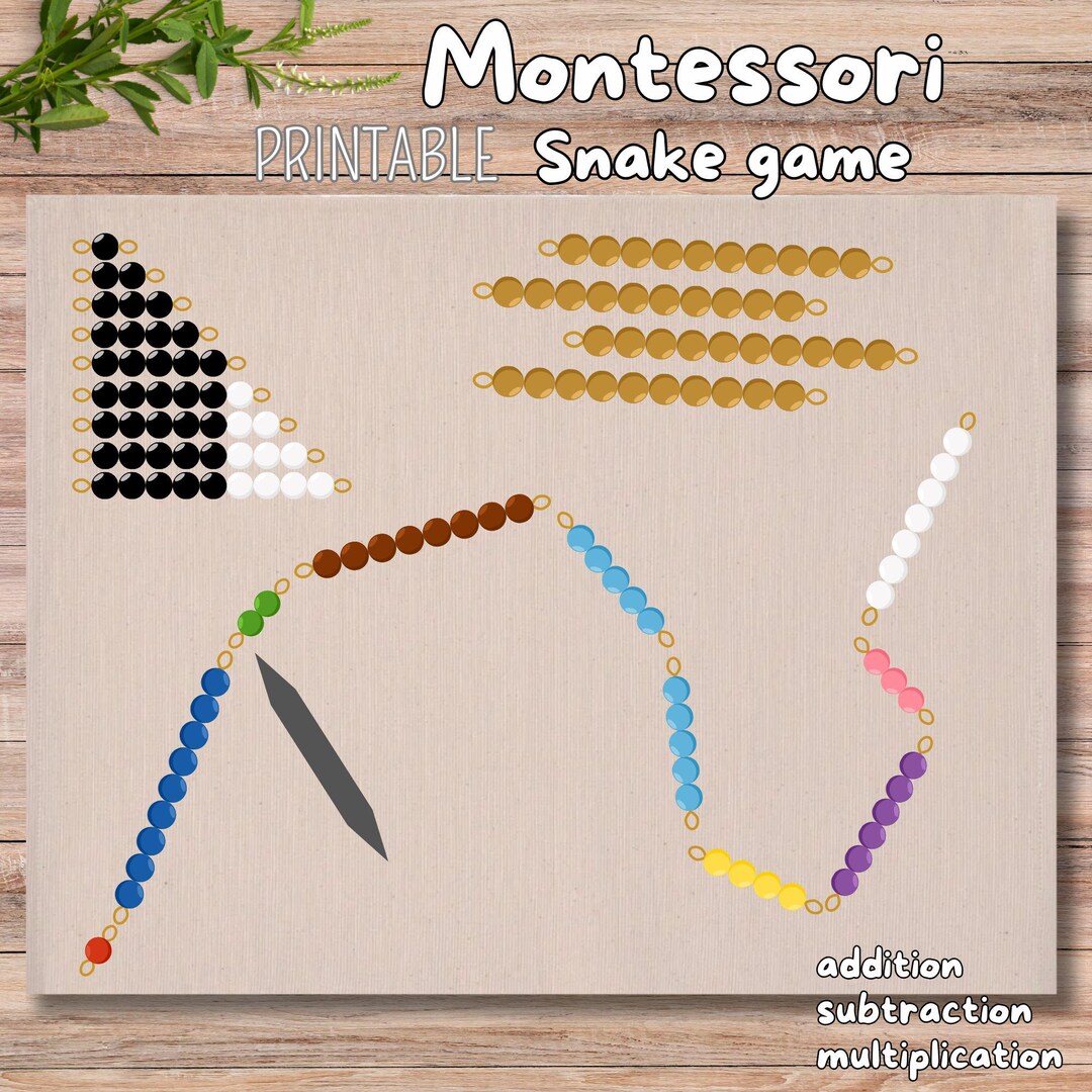 Montessori Printable SNAKE GAME Addition Subtraction and Multiplication ...