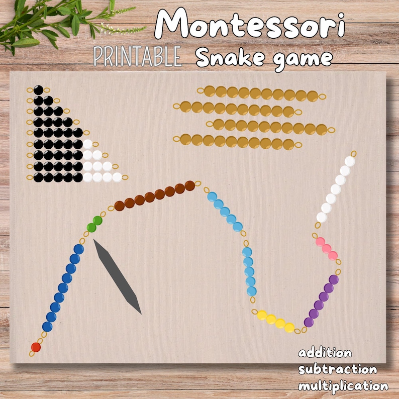 Montessori Printable SNAKE GAME Addition Subtraction and Multiplication ...