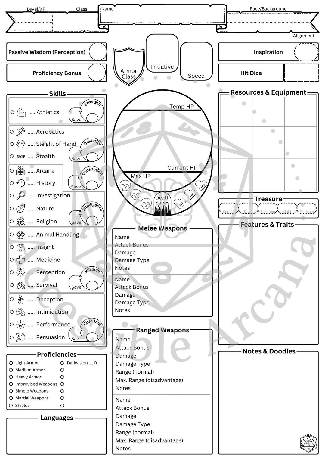 Basic Dnd 5E Character Sheet adhd/autism Friendly - Etsy