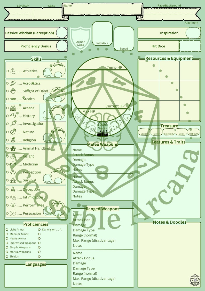 Basic Dnd 5E Character Sheet: Tea Party adhd/autism Friendly - Etsy