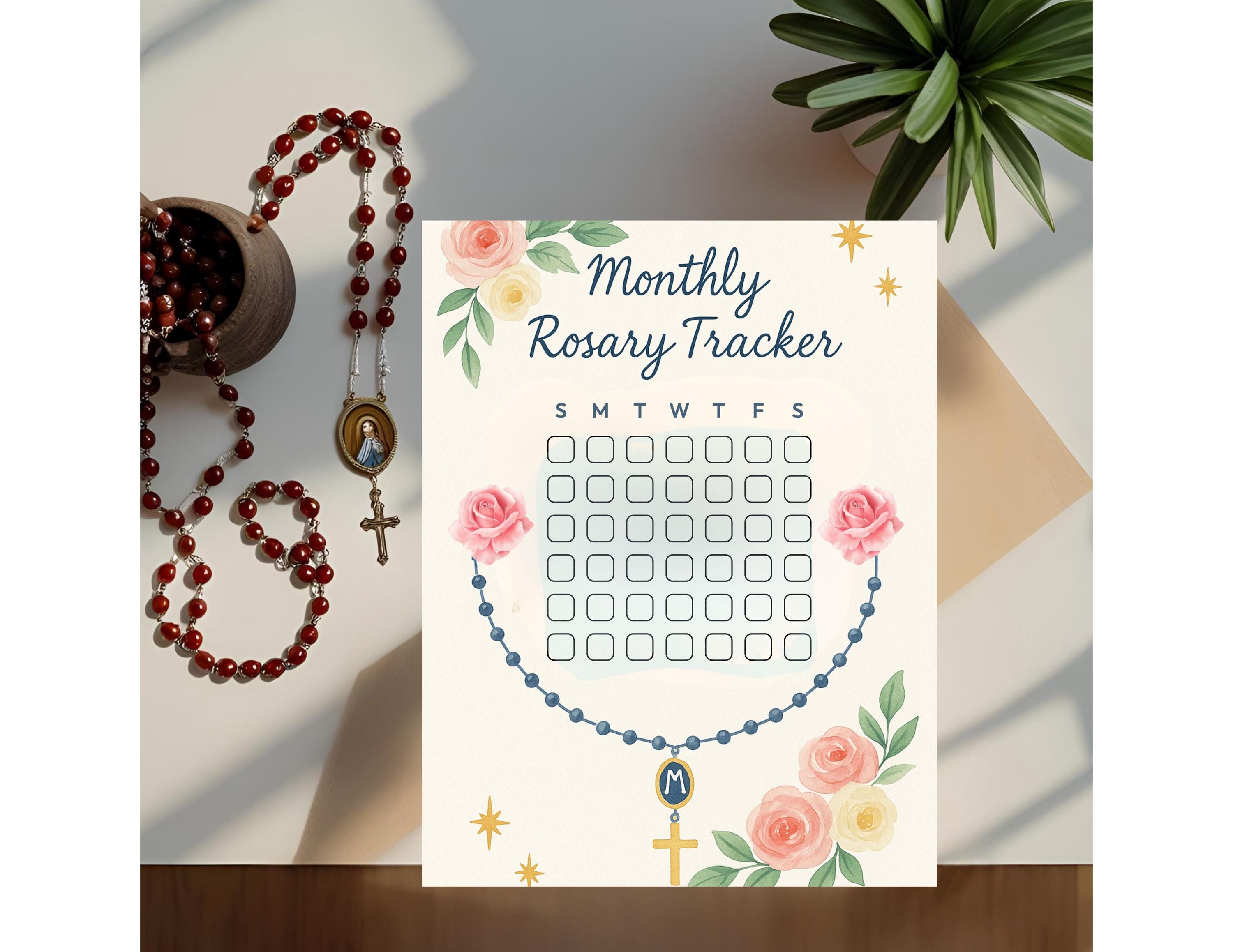 Monthly Rosary Tracker Printable | Catholic Prayer Tracking Sheet | 8 ...