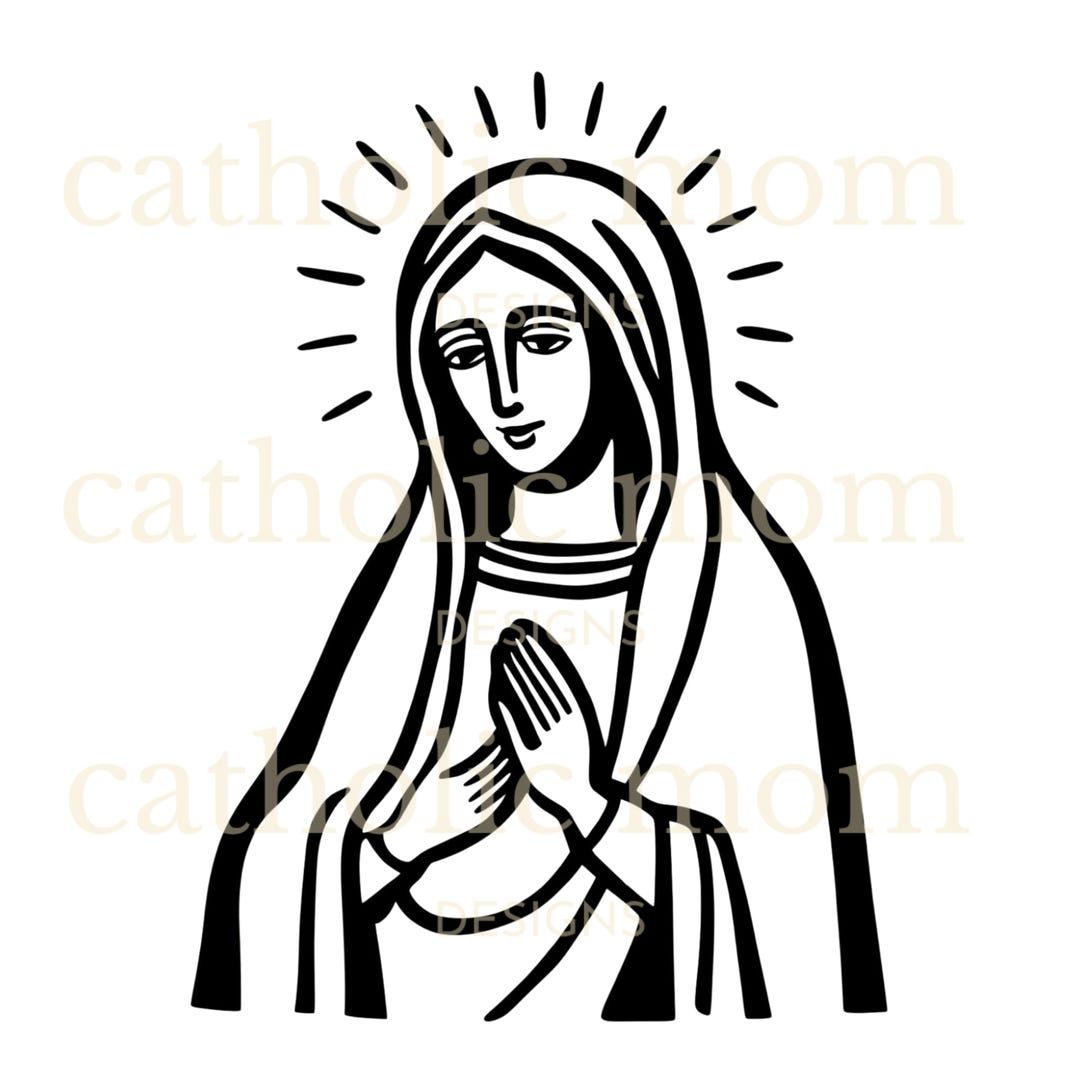 Black and White Virgin Mary Clip Art, Minimalist Modern Blessed Mother ...