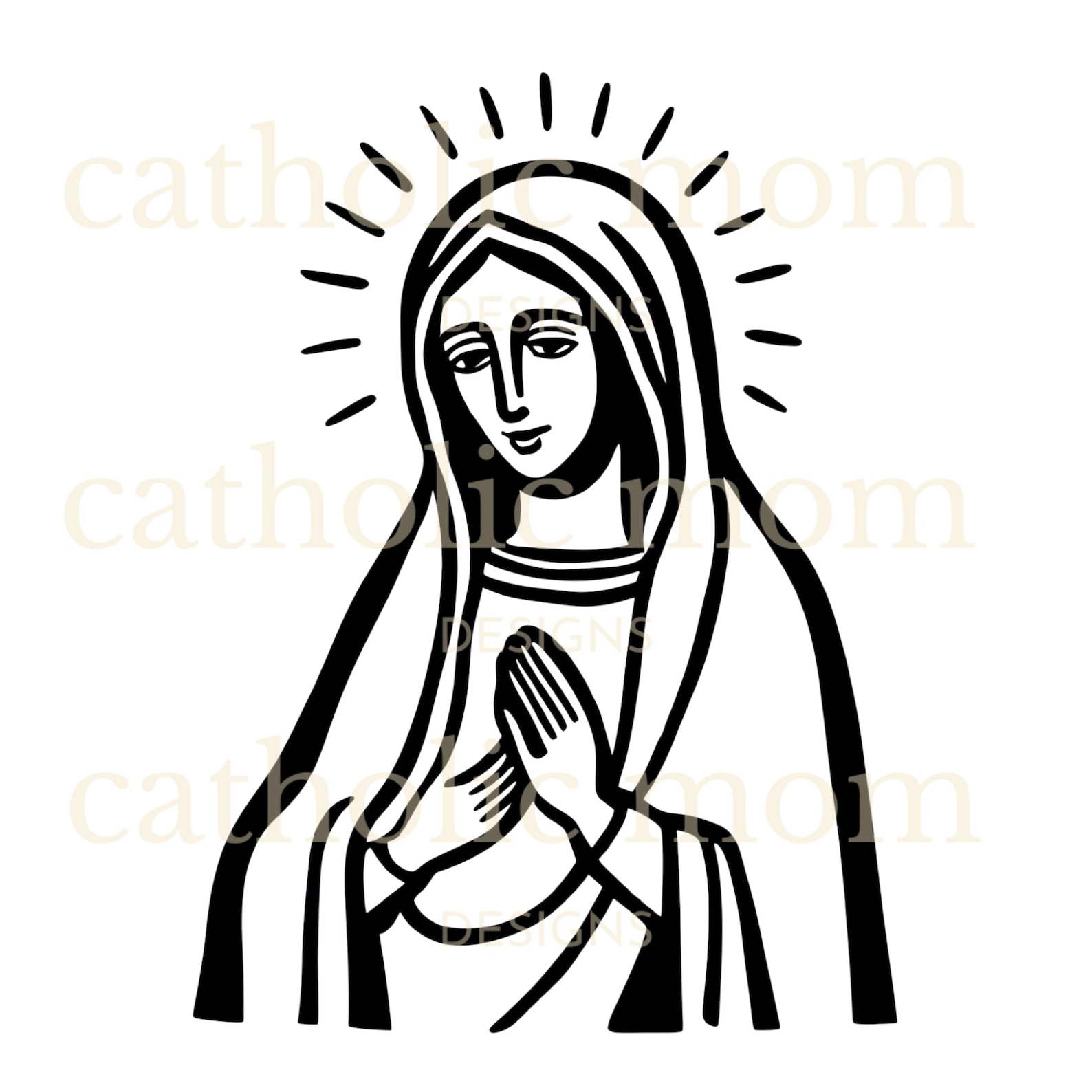Black and White Virgin Mary Clip Art, Minimalist Modern Blessed Mother ...