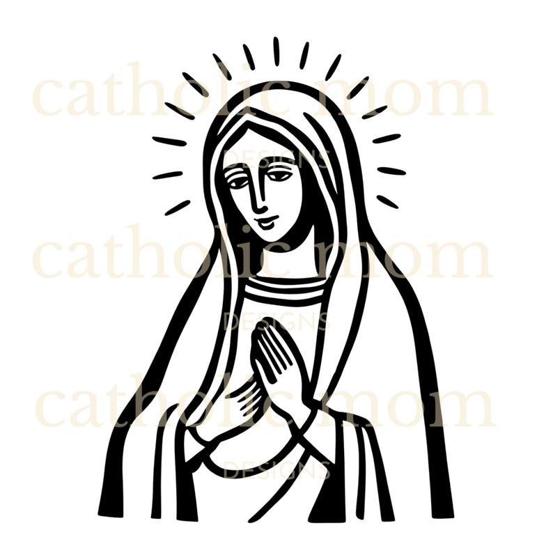 Black and White Virgin Mary Clip Art, Minimalist Modern Blessed Mother ...