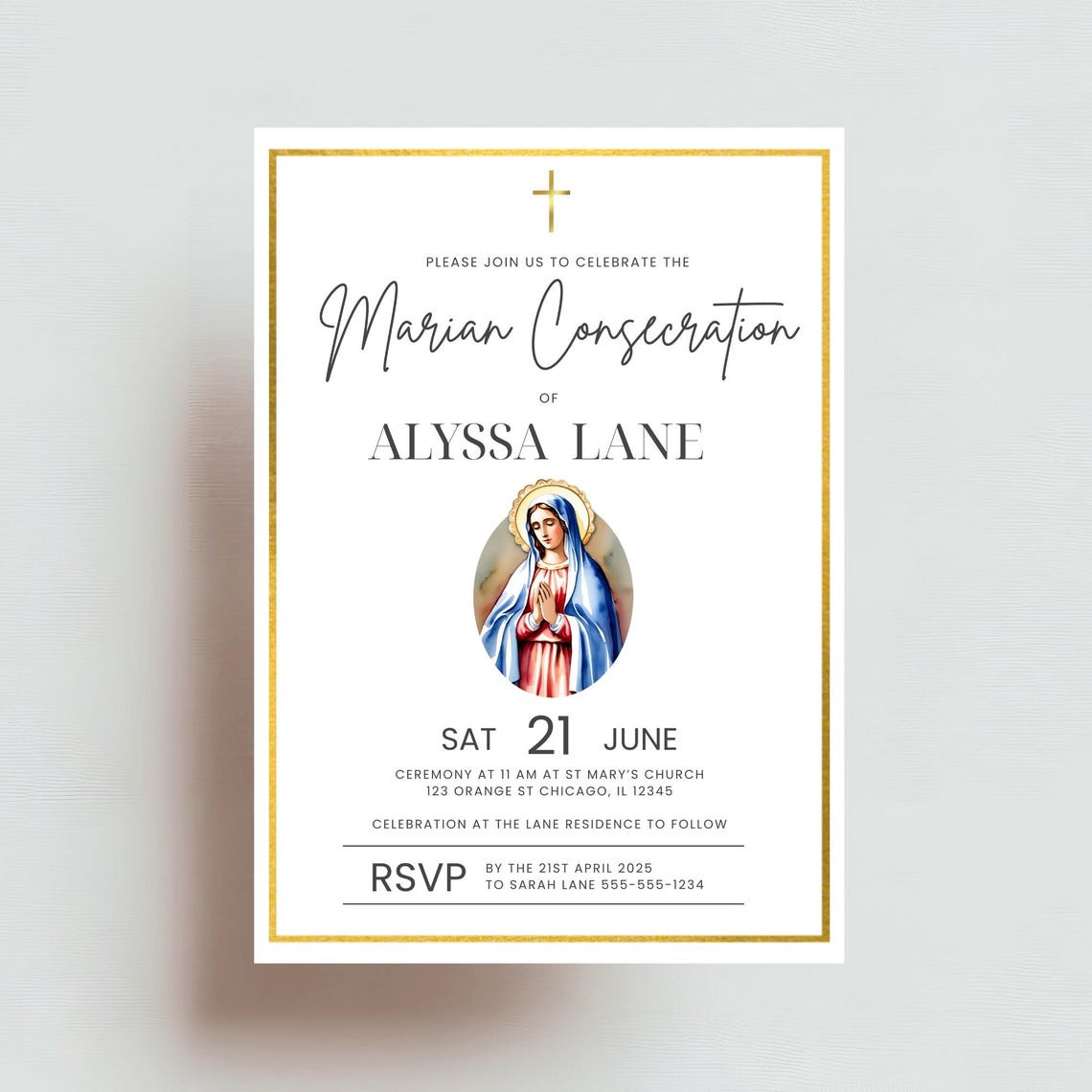 Marian Consecration Invitation Printable, Catholic Invite Prayer Card ...