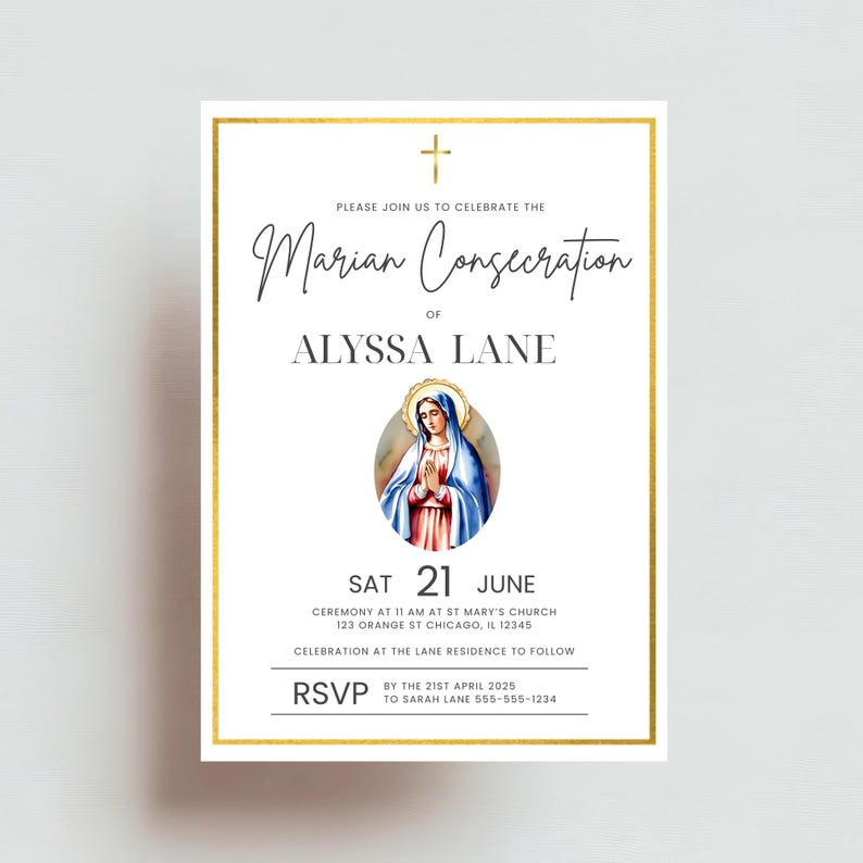 Marian Consecration Invitation Printable, Catholic Invite Prayer Card ...