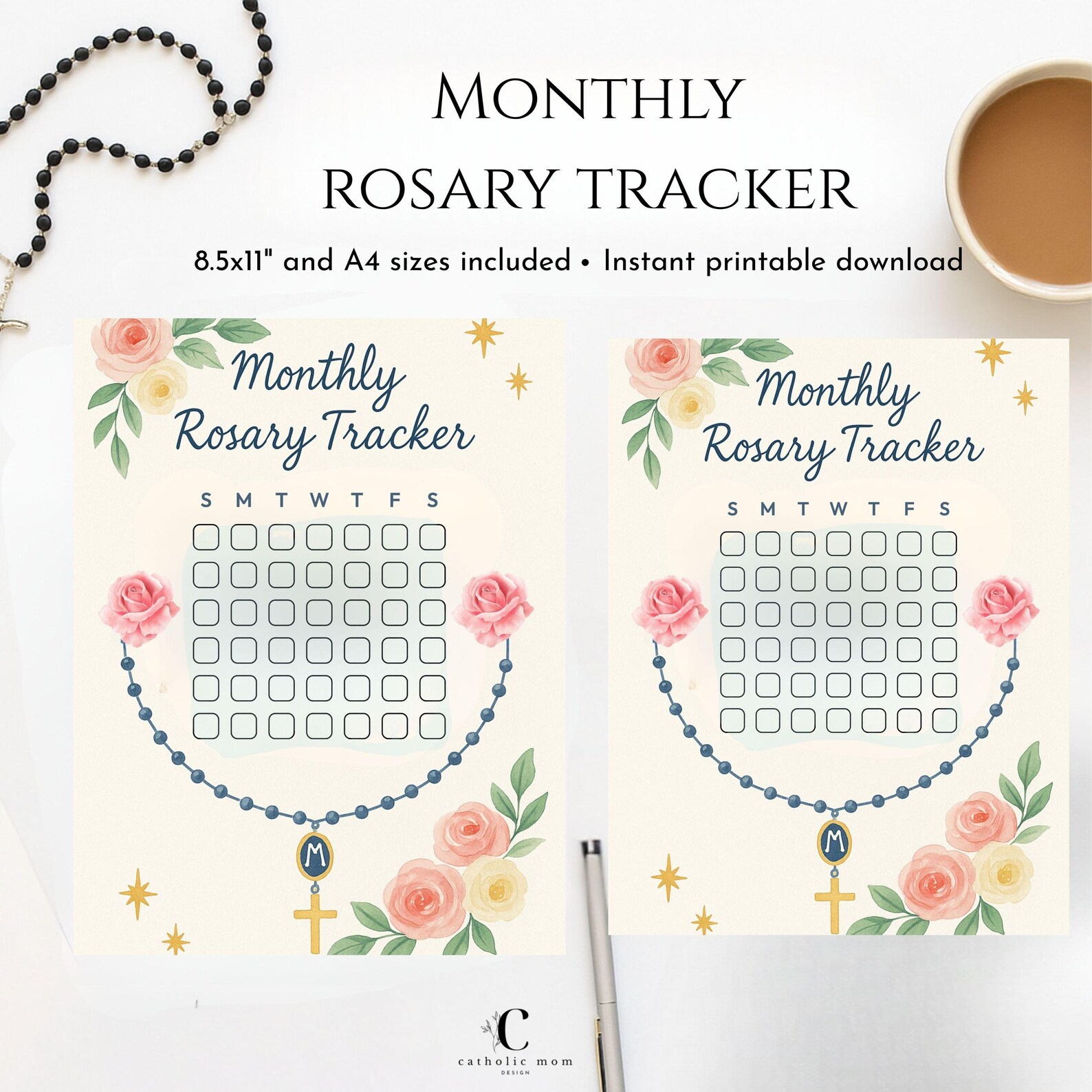Monthly Rosary Tracker Printable | Catholic Prayer Tracking Sheet | 8 ...