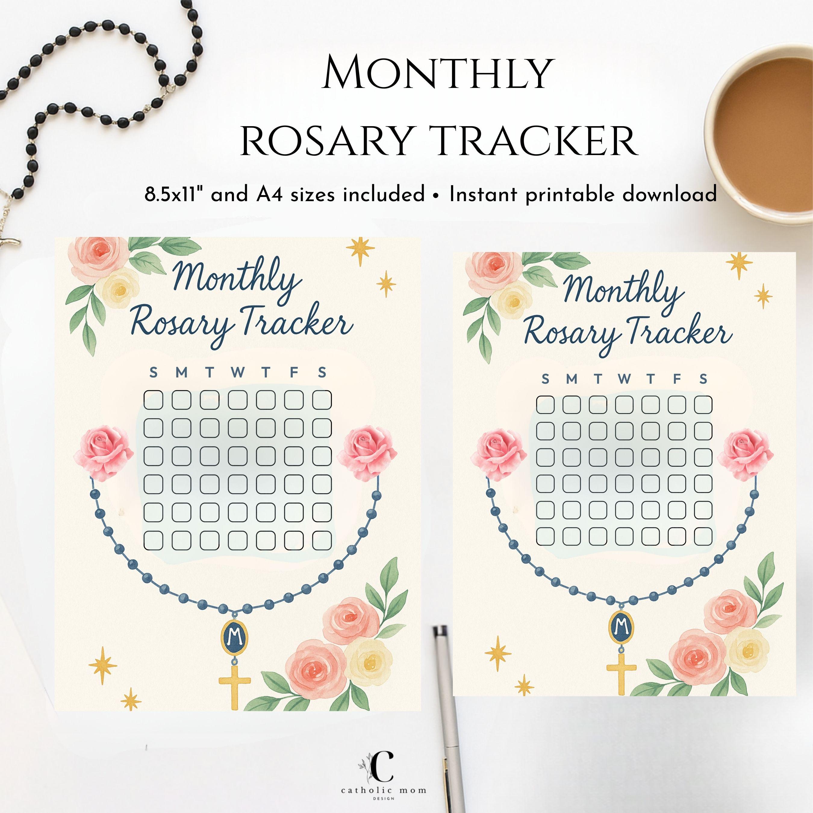 Monthly Rosary Tracker Printable | Catholic Prayer Tracking Sheet | 8 ...