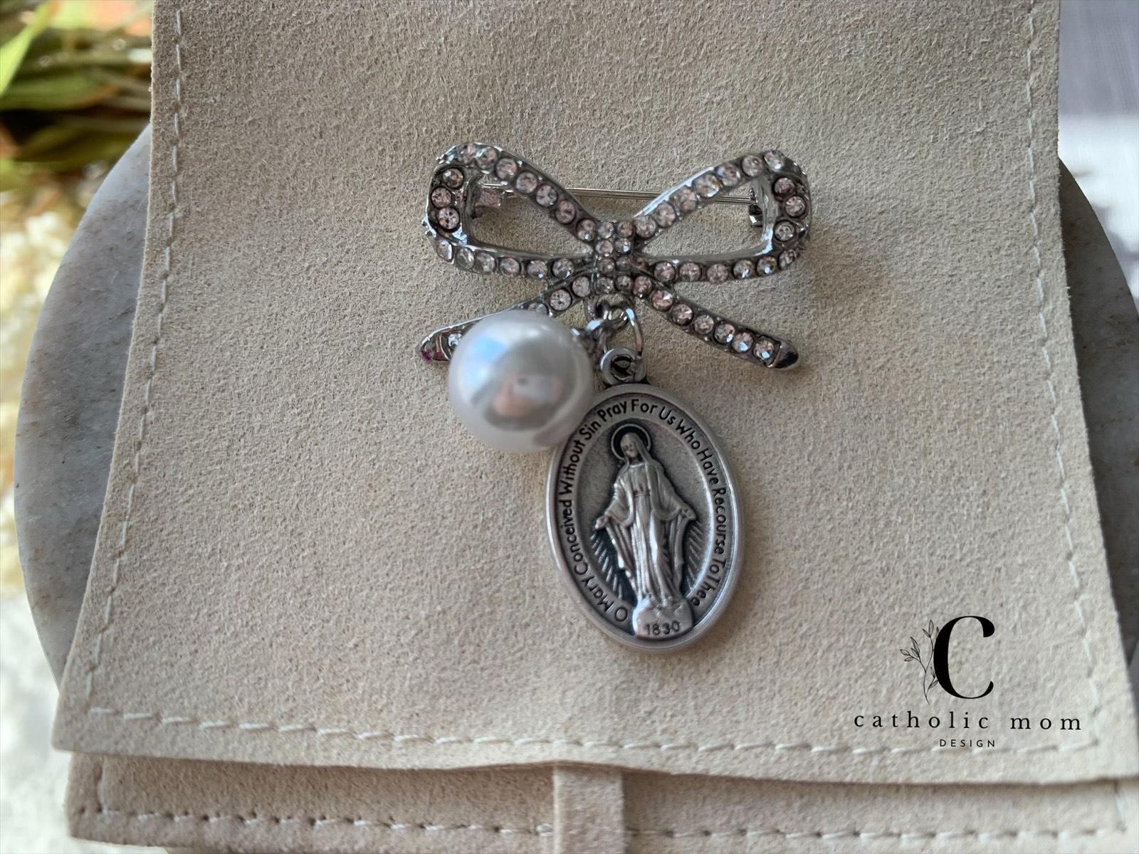 Silver Baby Baptism Pin | Virgin Mary Pearl Protection Pin | Catholic ...