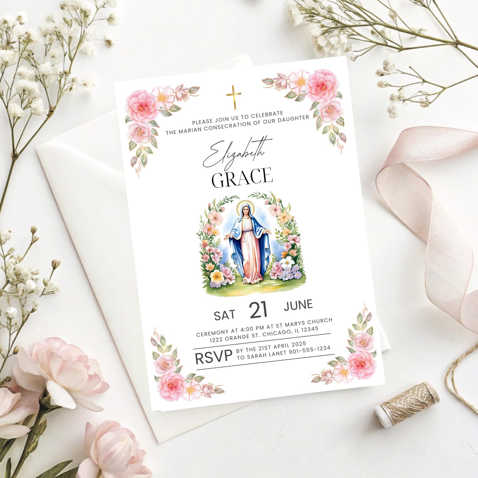 Marian Consecration Invitation 5x7 Editable Canva Template, Virgin Mary ...