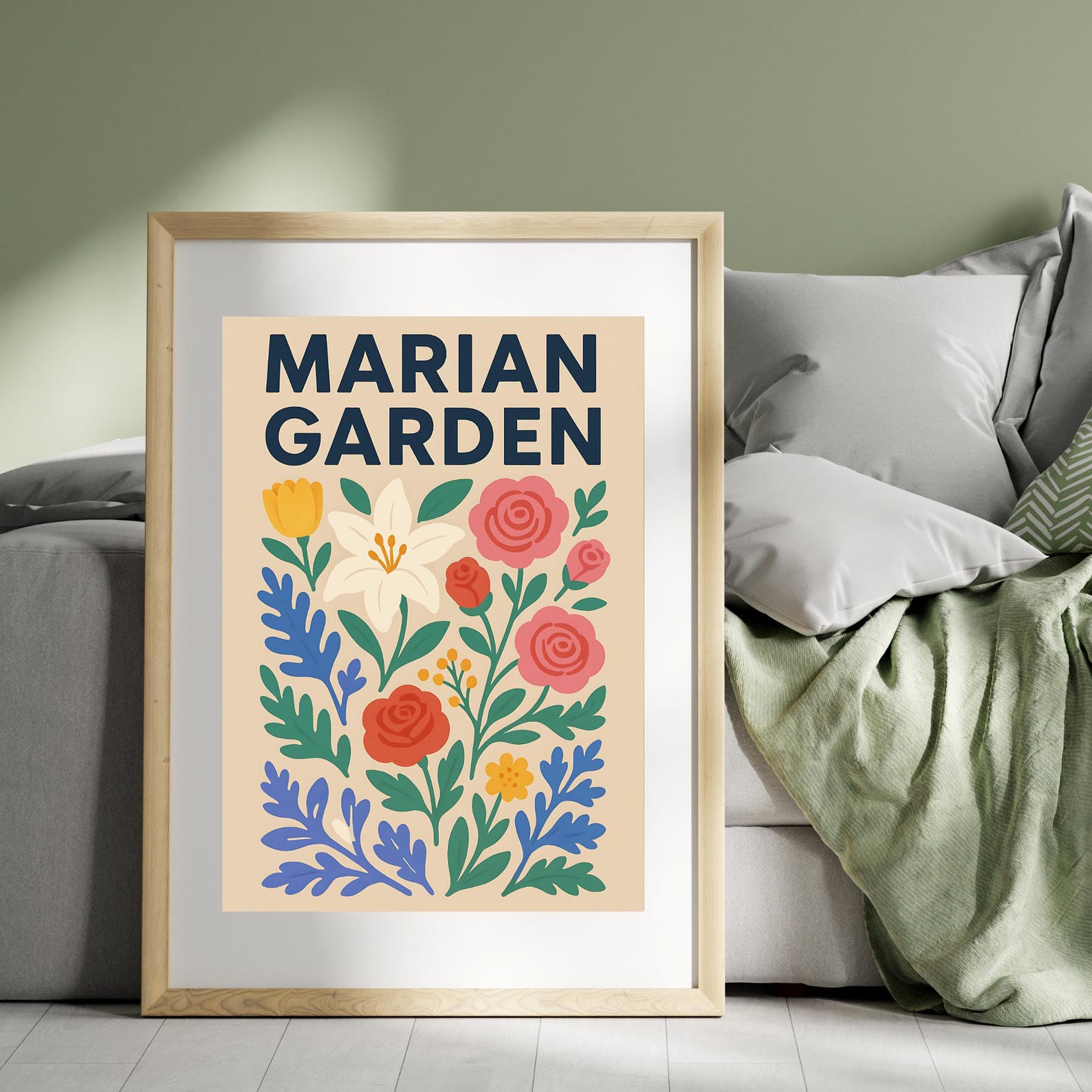 Retro Marian Garden Printable Wall Art, Catholic Floral Decor, Virgin ...